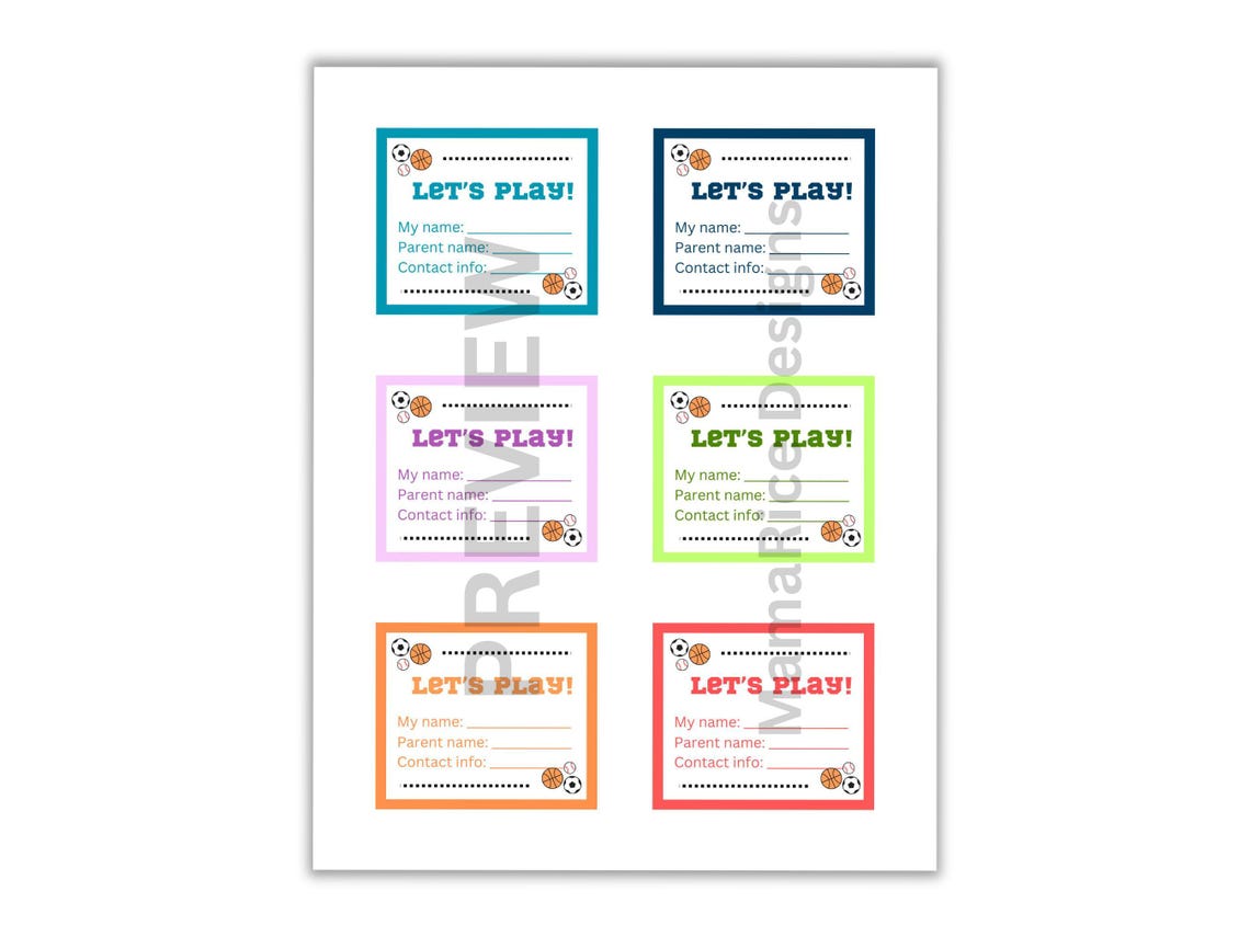 Play Date Contact Cards - Let's Play Printable Parent Contact Card for ...