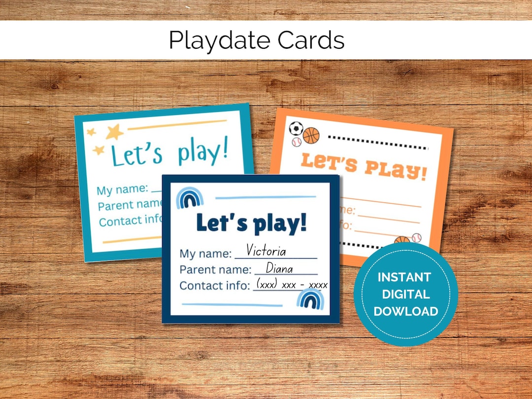 Play Date Contact Cards - Let's Play Printable Parent Contact Card for ...