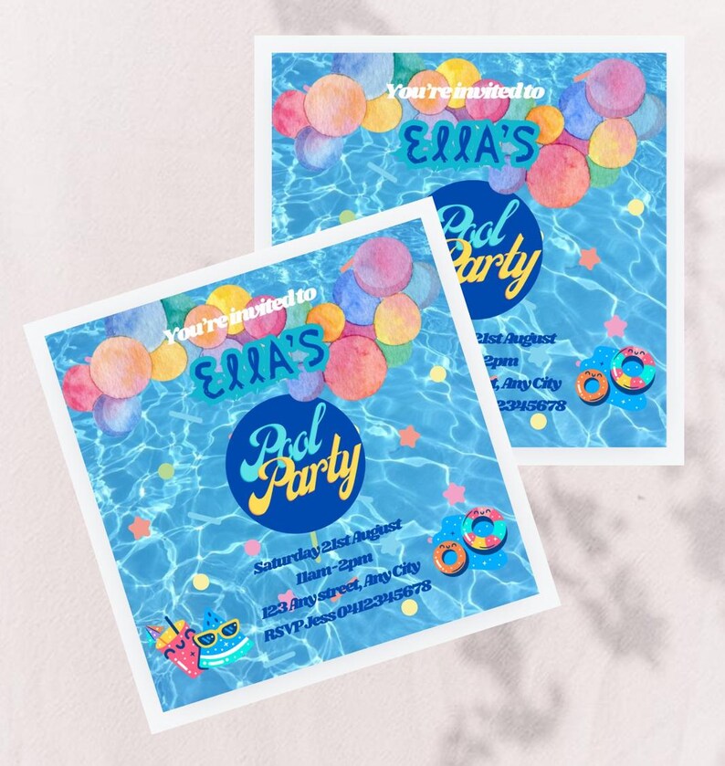 Pool Party Invitation Template - Etsy