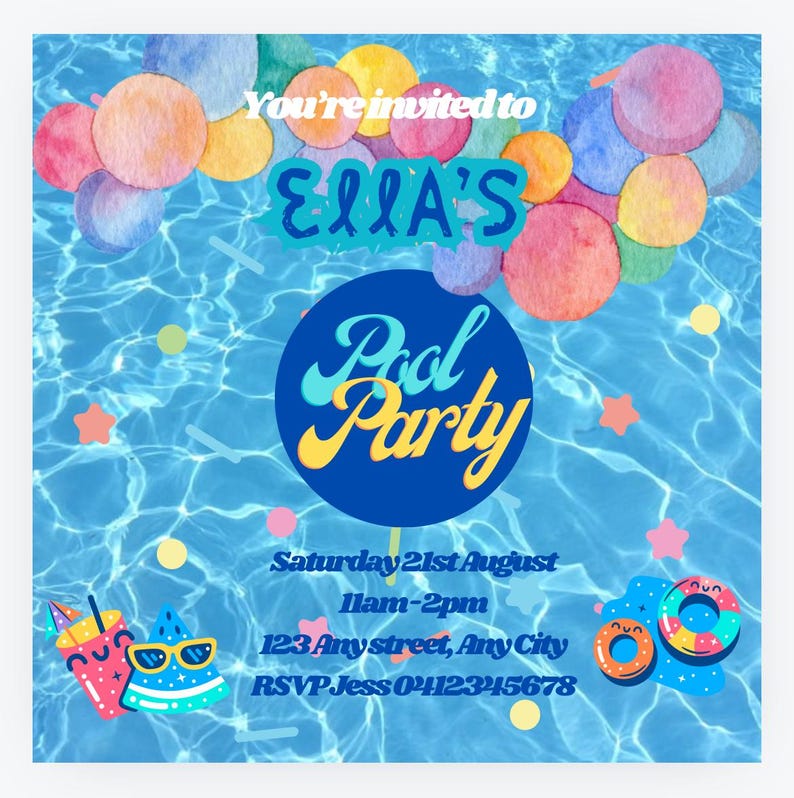 Pool Party Invitation Template - Etsy