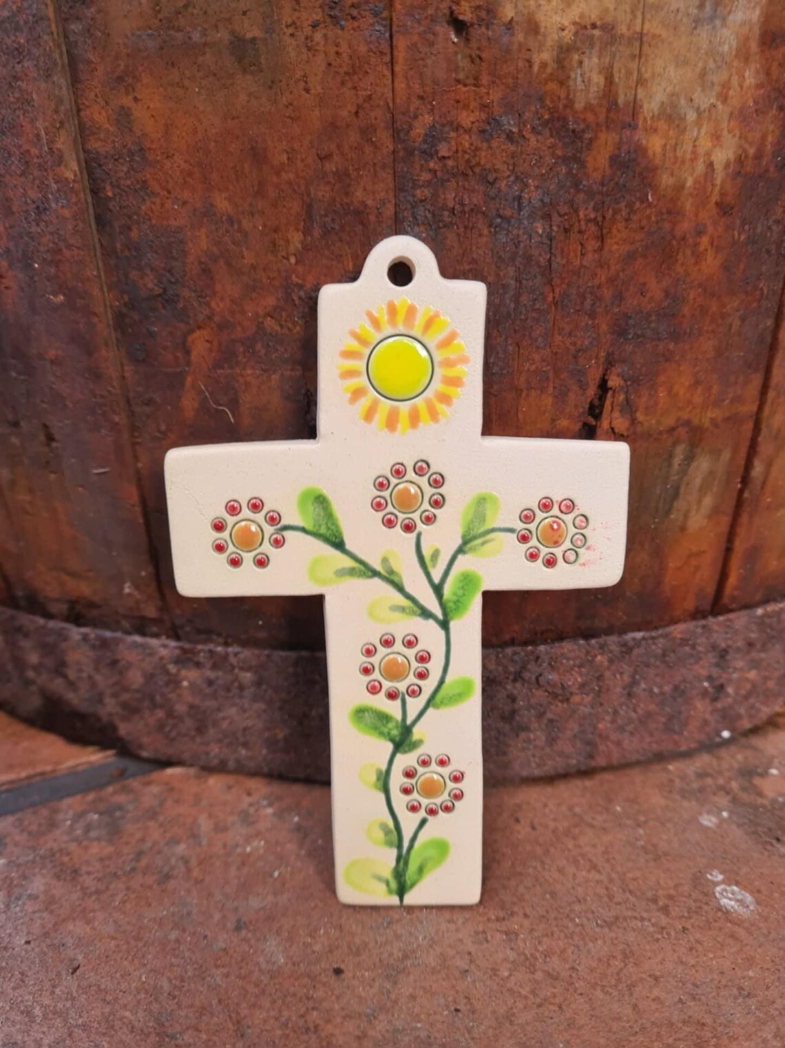 Ceramic Handmade White Cross With Sun, Christening/baptism Gift ...