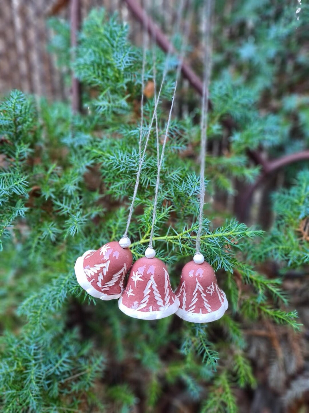 Set of 3 Ceramic Bells, Small Christmas Bells, Christmas Bell ...