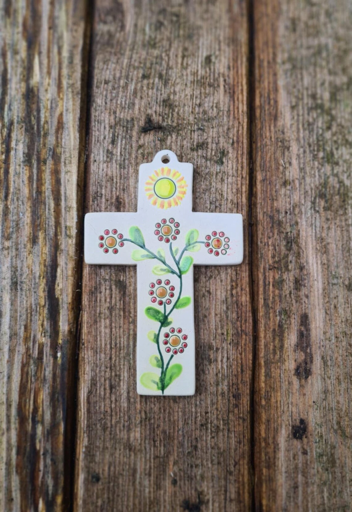 Ceramic Handmade White Cross With Sun, Christening/baptism Gift ...