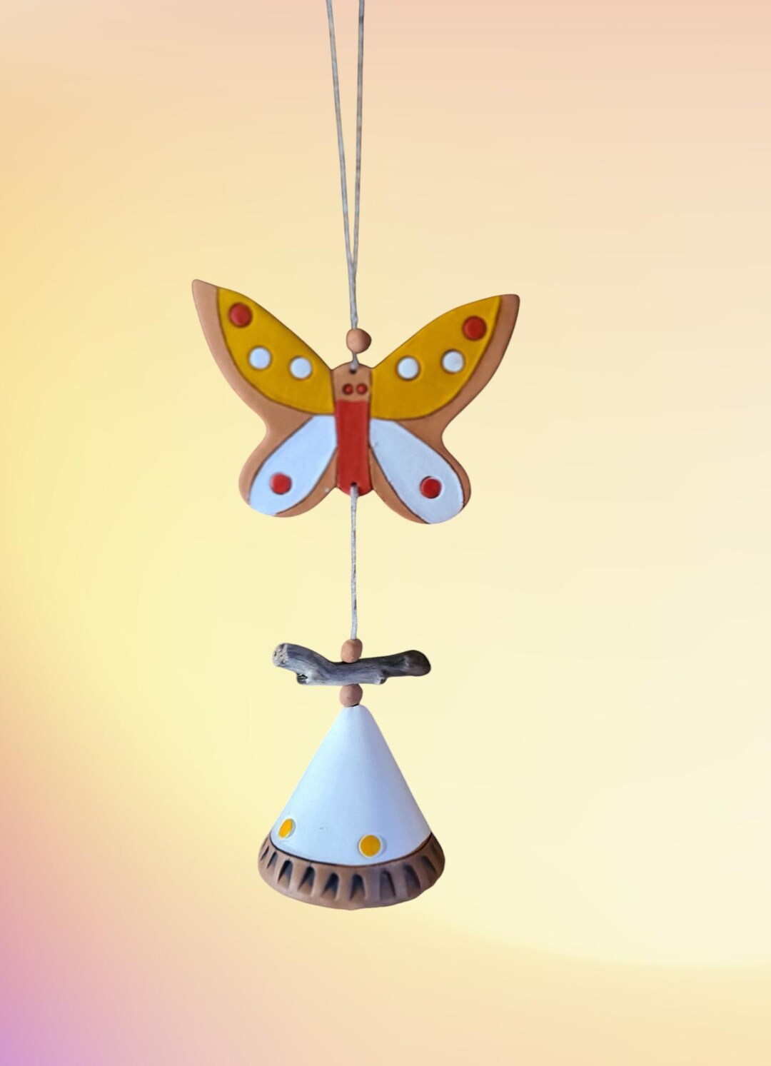 Handmade Ceramic Butterfly Bell Hanging: Driftwood Garden Decor - Etsy