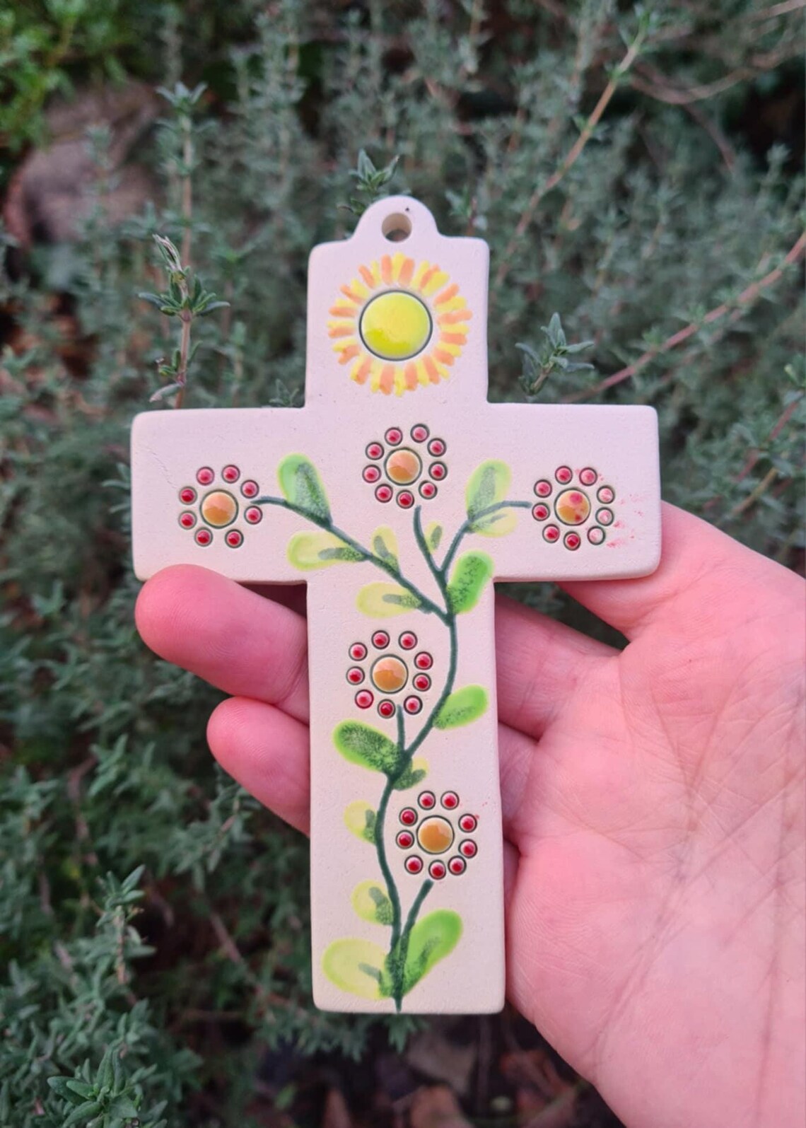 Ceramic Handmade White Cross With Sun, Christening/baptism Gift ...
