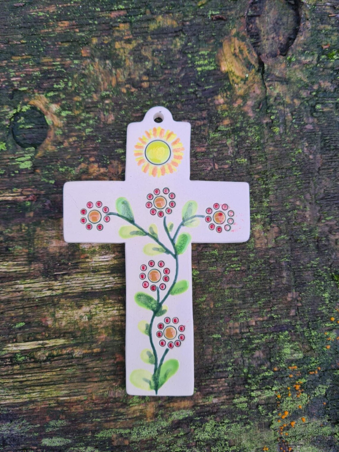 Ceramic Handmade White Cross With Sun, Christening/baptism Gift ...