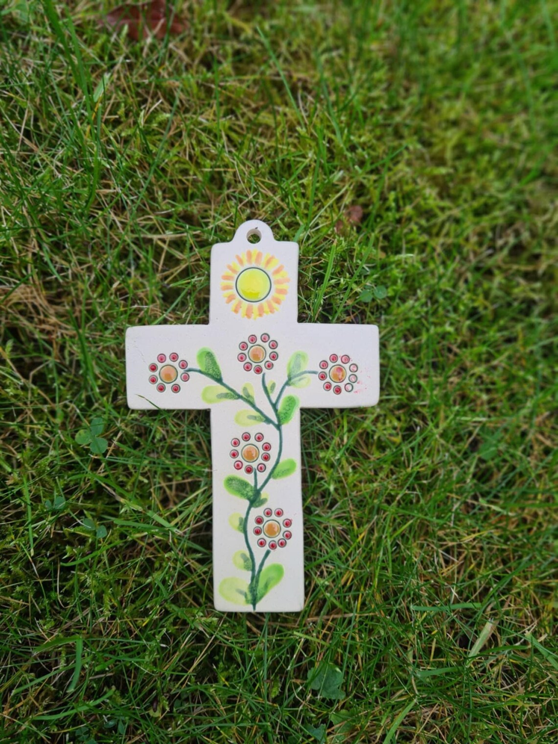 Ceramic Handmade White Cross With Sun, Christening/baptism Gift ...