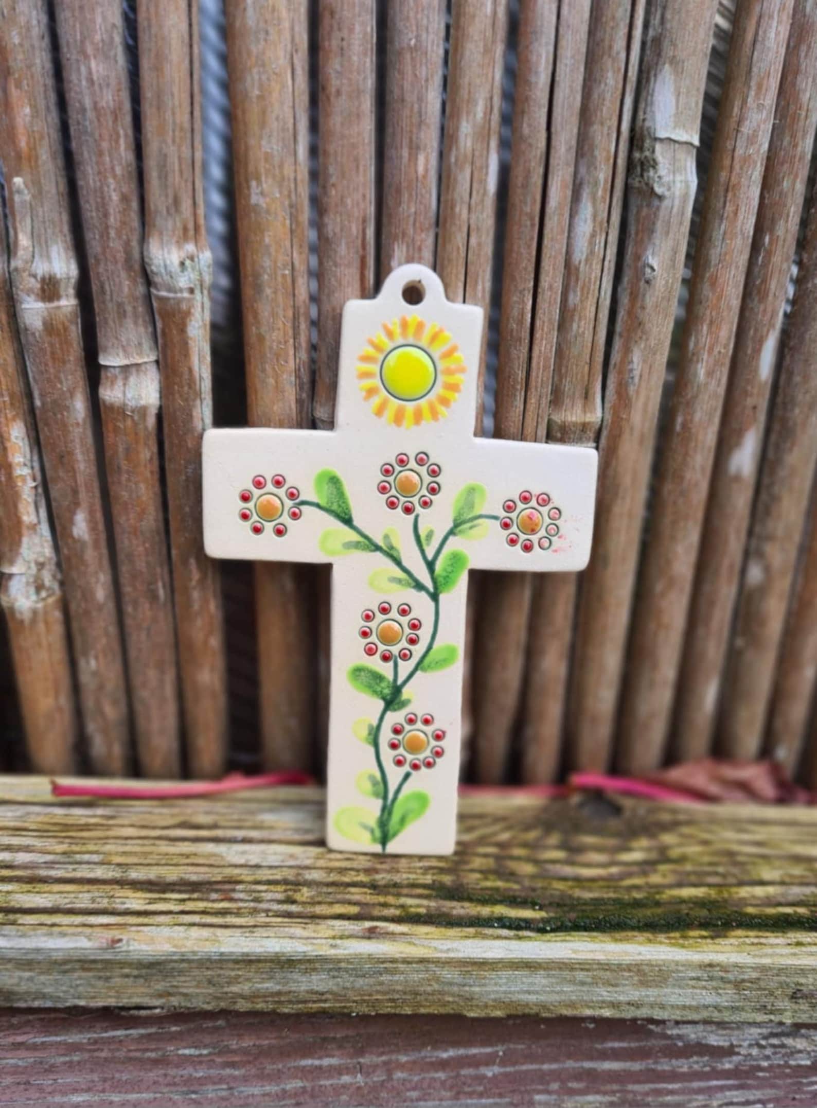 Ceramic Handmade White Cross With Sun, Christening/baptism Gift ...