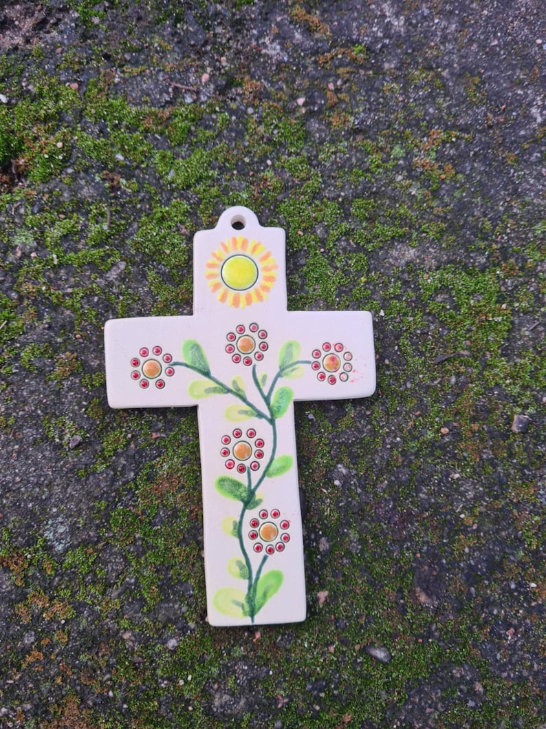 Ceramic Handmade White Cross With Sun, Christening/baptism Gift ...