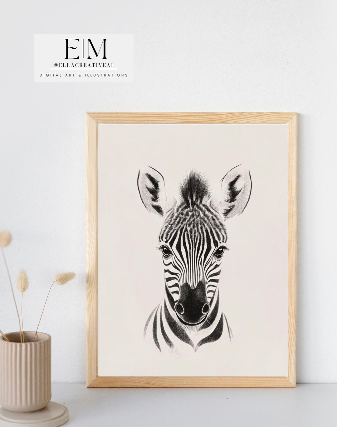 Digital Drawing of Zebra Portrait - Etsy