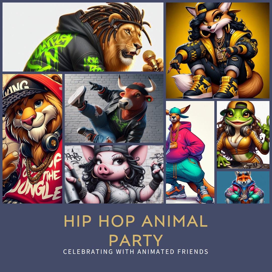 T-shirt Design Bundle Rap, Animated Animals PNG Files, Custom Apparel ...