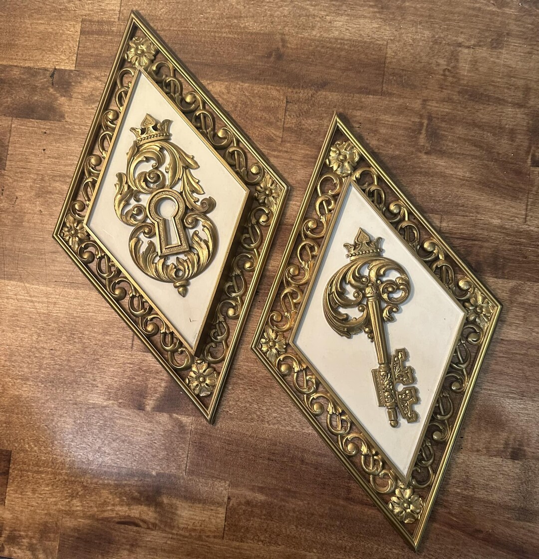 Vintage Rare Syroco Gold Diamond Lock and Key Wall Plaques - Etsy