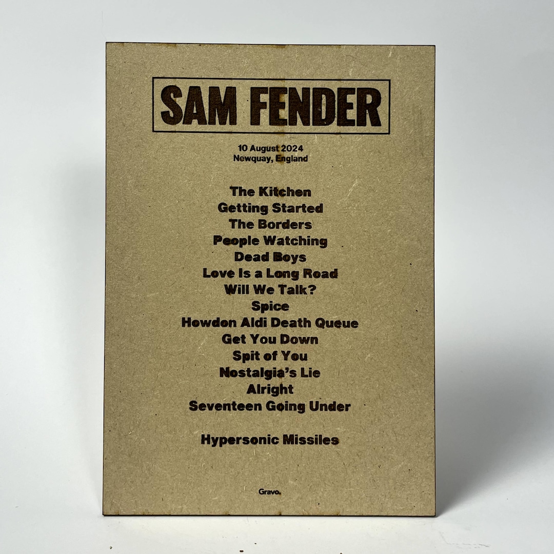 Sam Fender Personalised Engraved Setlist - Etsy