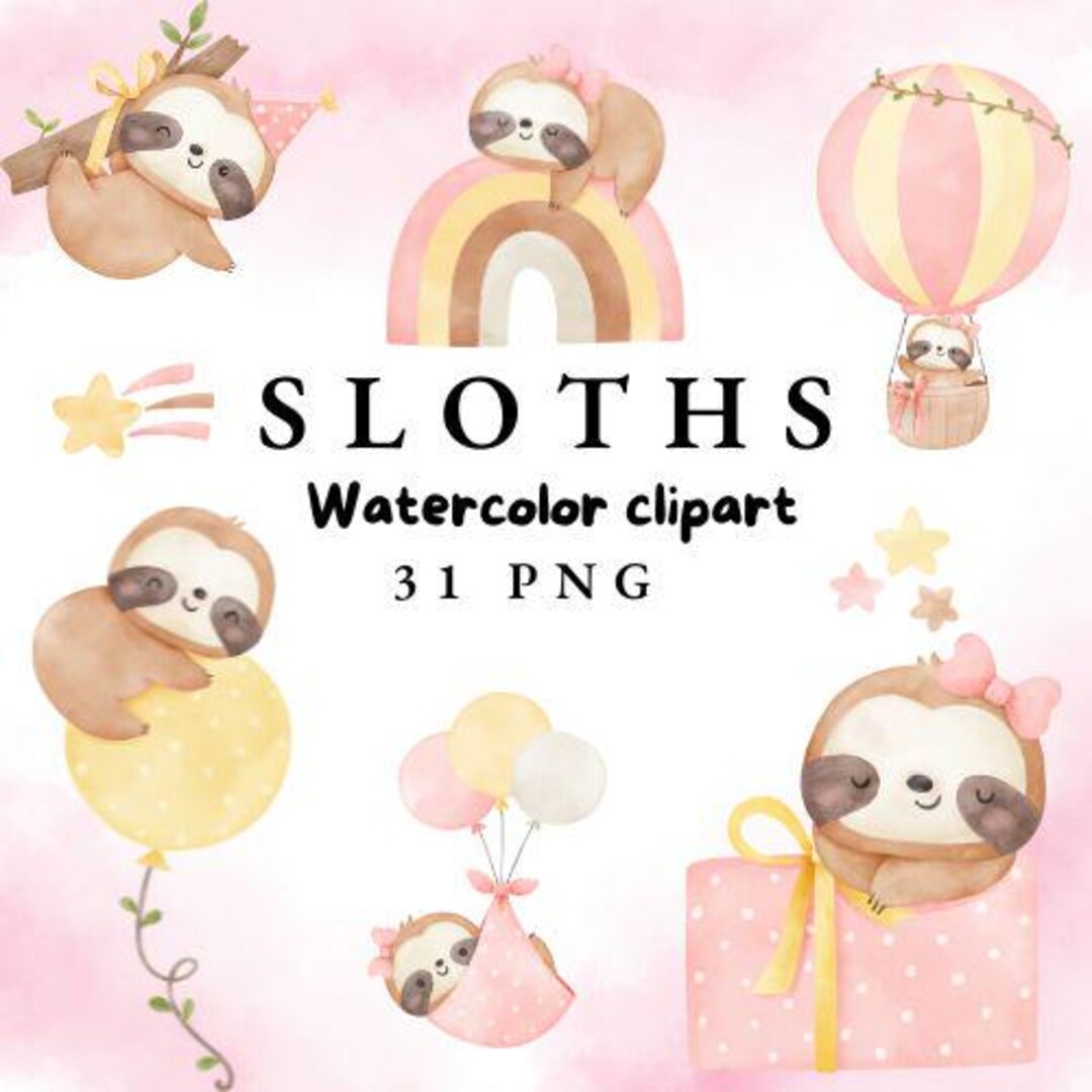 Watercolor Clip Art Sloths - Etsy