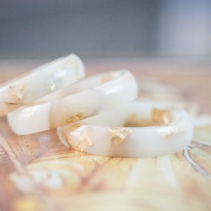 Vanilla White Resin Stacking Skinny Ring Gold Smooth Ring OOAK - Etsy