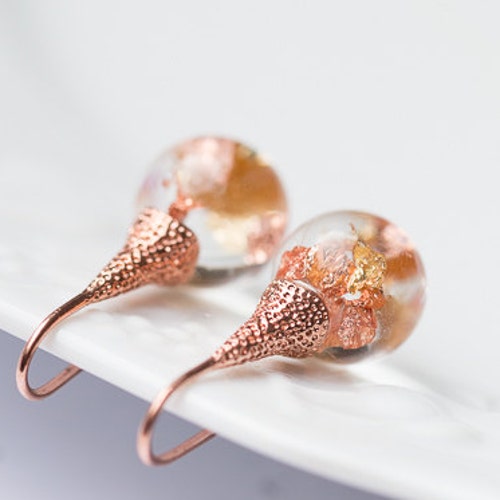 Resin Sphere Modern Drop Earrings Rose Gold Transparent Globe - Etsy