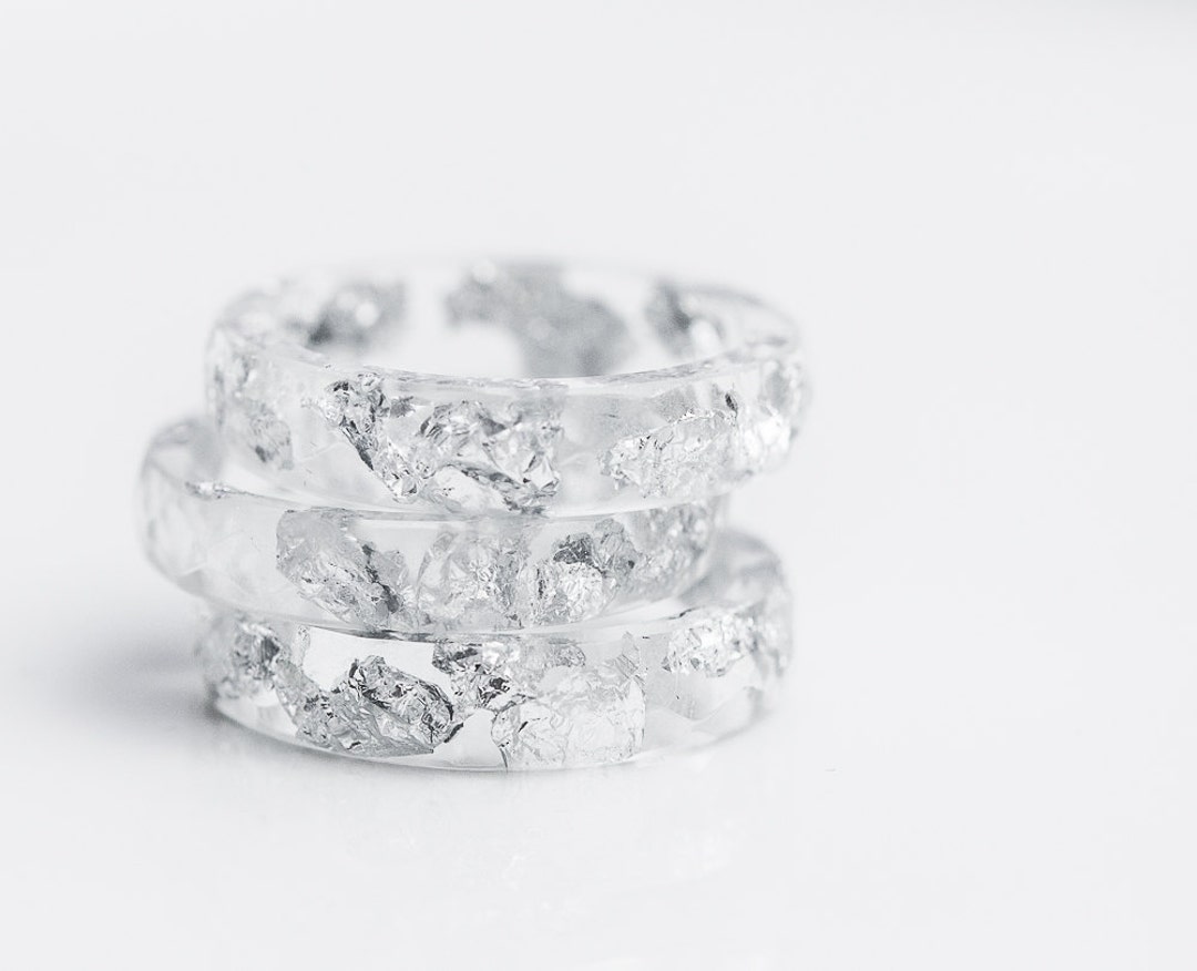 Resin Stacking Ring Silver Flakes Icicle Small Faceted Ring OOAK ...