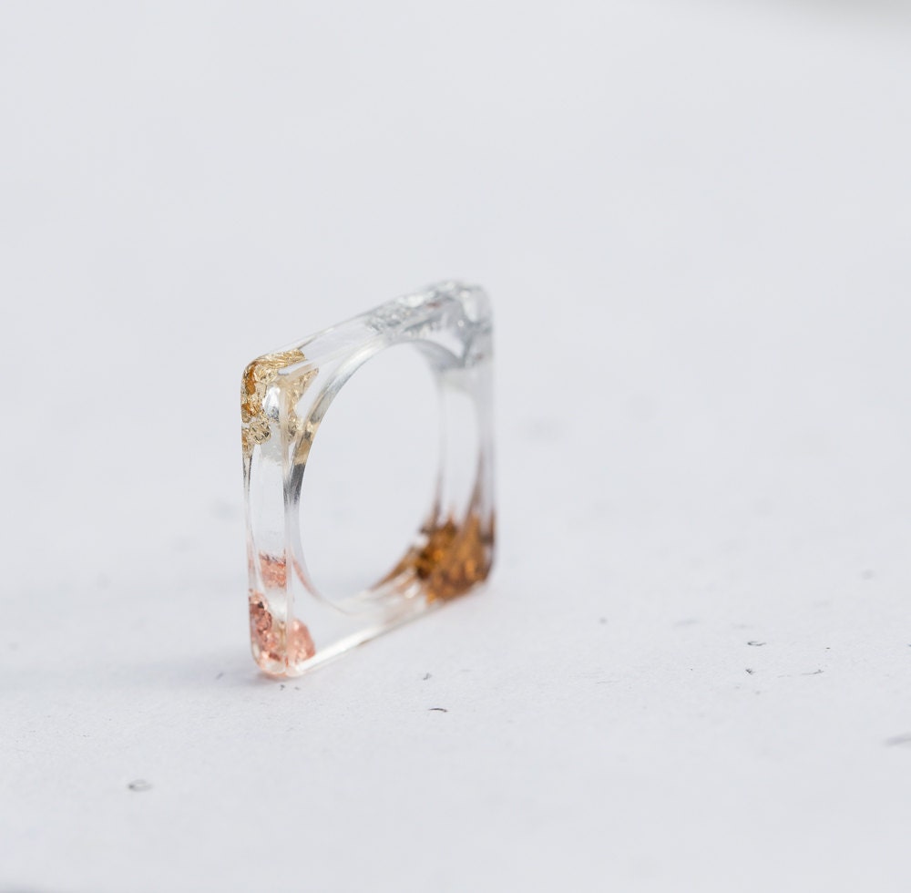 Square Resin Stacking Ring Modern Transparent Tricolor Ring | Etsy