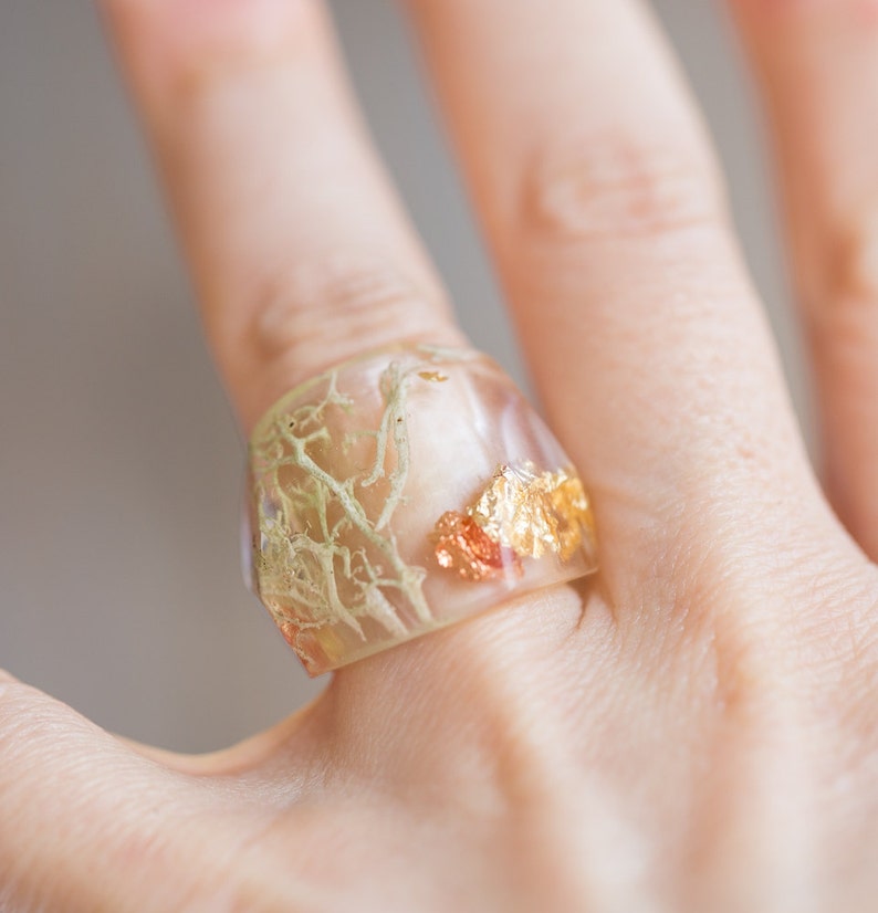Druid Statement Resin Ring Nature Moss Cocktail Transparent | Etsy