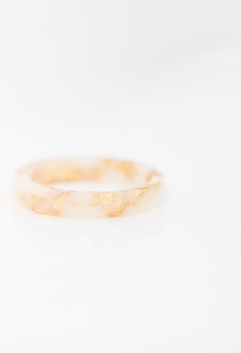 Vanilla White Resin Stacking Skinny Ring Gold Flakes Small - Etsy