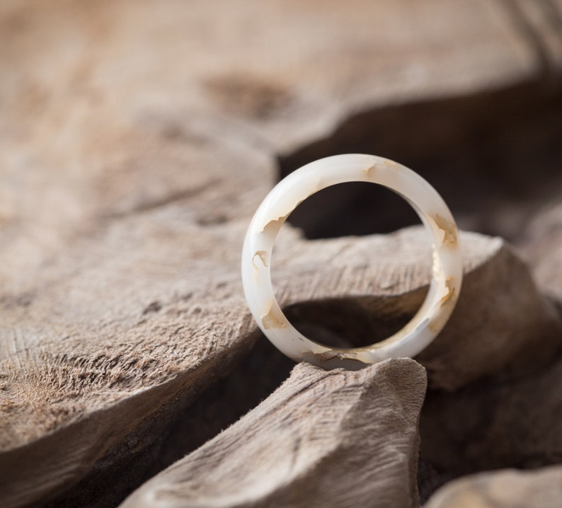 Vanilla White Resin Stacking Skinny Ring Gold Smooth Ring OOAK - Etsy