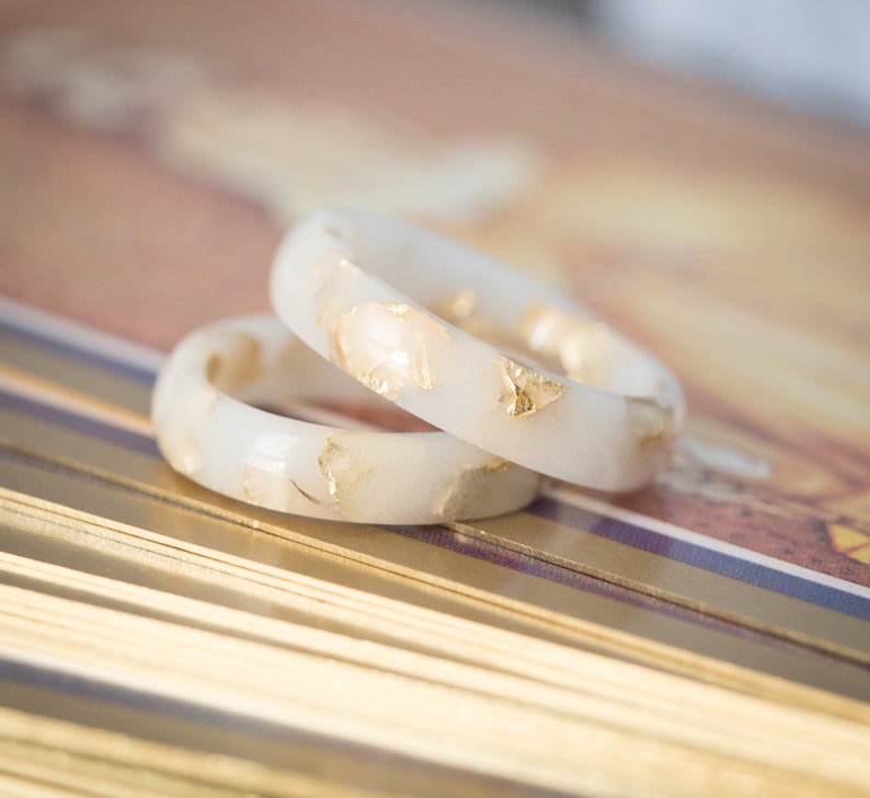 Vanilla White Resin Stacking Skinny Ring Gold Smooth Ring OOAK - Etsy