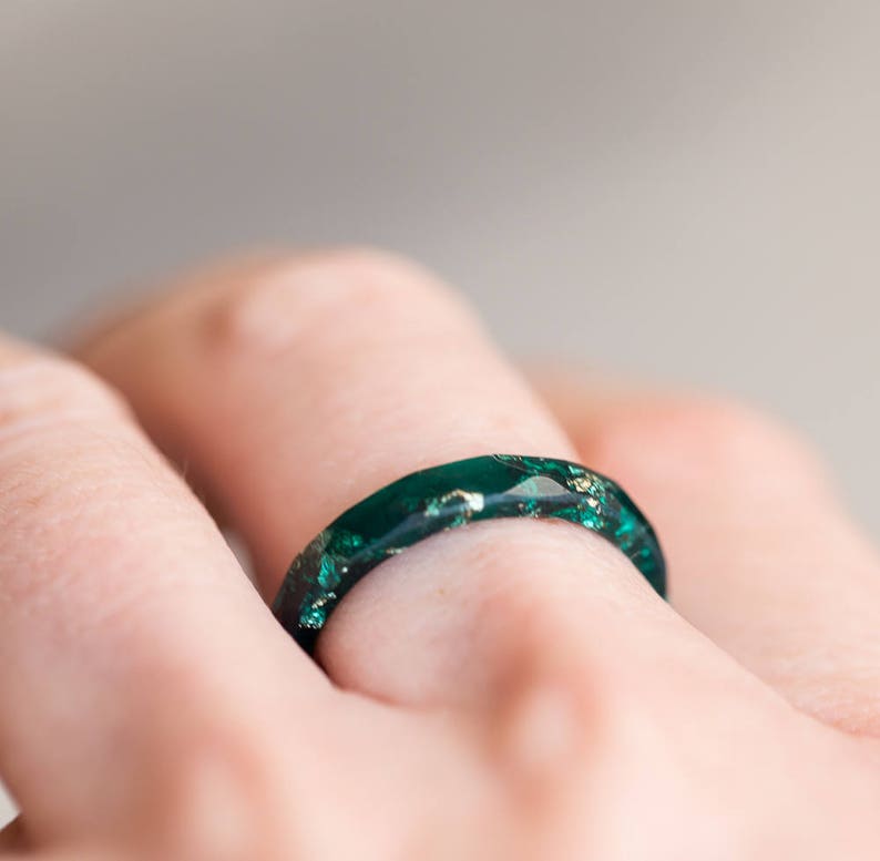 Thin Teal Resin Stacking Ring Gold Skinny Ring OOAK | Etsy
