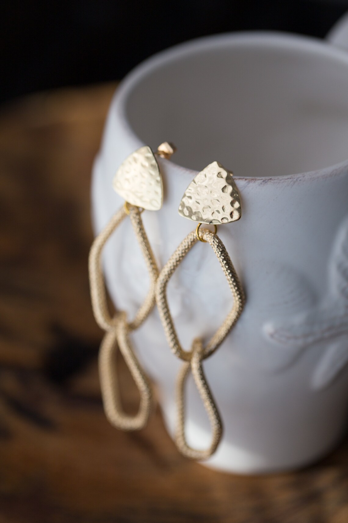 Long Chain Statement Earrings Triangle Geometric Jewelry 18K - Etsy