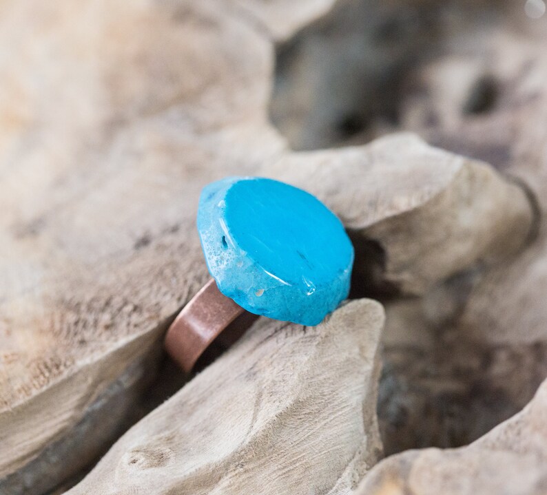 Blue Agate Geode Slice Ring Adjustable Statement Cocktail Ring | Etsy