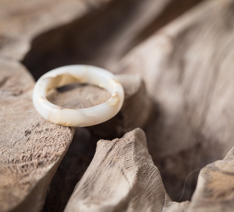 Vanilla White Resin Stacking Skinny Ring Gold Smooth Ring OOAK - Etsy