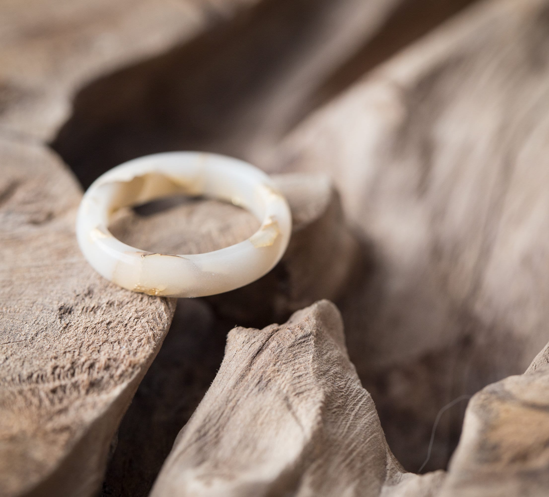 Vanilla White Resin Stacking Skinny Ring Gold Smooth Ring OOAK | Etsy