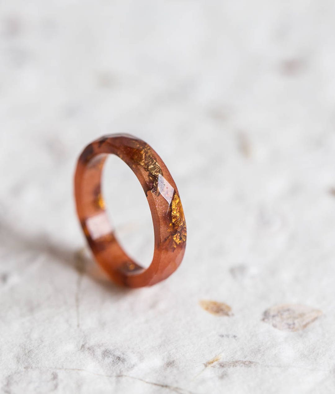 Burnt Orange Stacking Resin Ring Amber Terra Cotta Gold Flakes Faceted ...