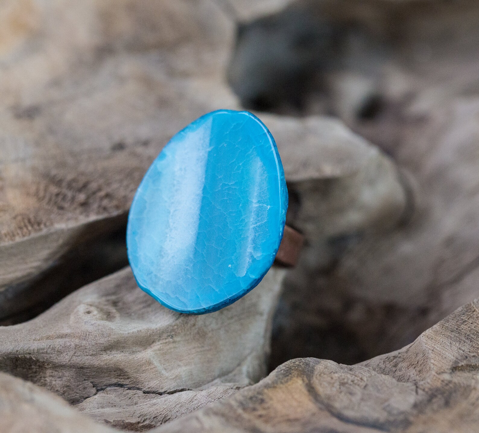 Blue Agate Geode Slice Ring Adjustable Statement Cocktail Ring - Etsy