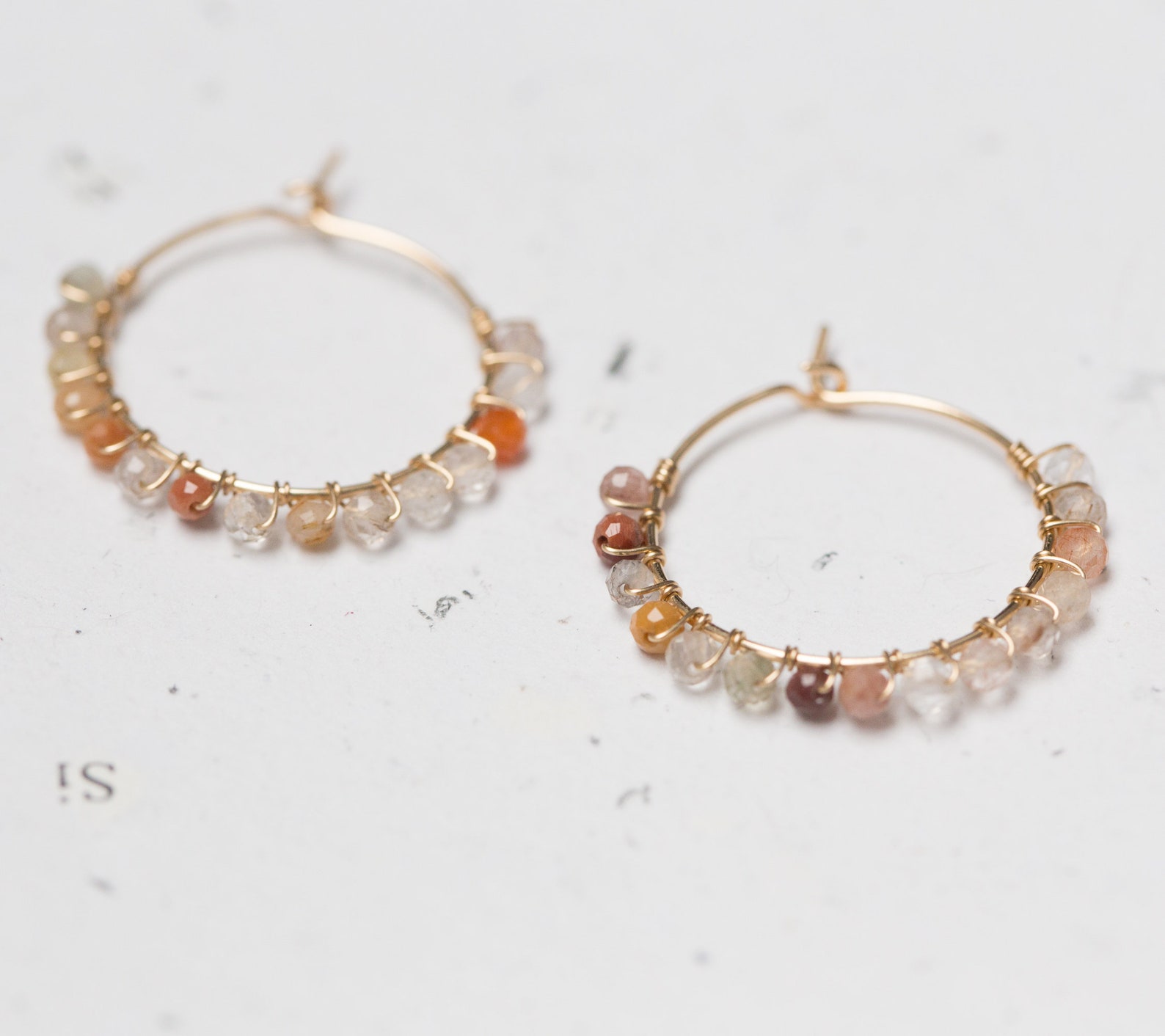 Peach Orange Rutilated Quartz Hoop Earrings Luxury 14K Gold Filled ...