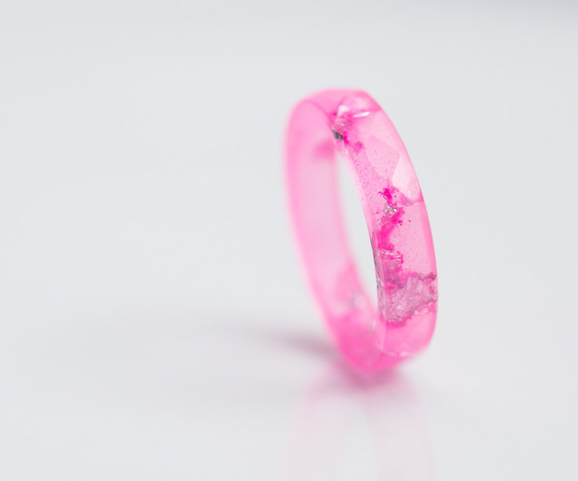 Neon Pink Resin Stacking Ring Hot Pink Silver Flakes Small - Etsy