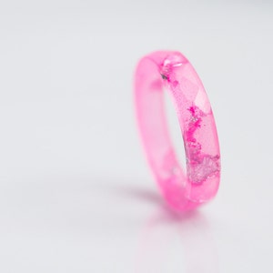 Neon Pink Resin Stacking Ring Hot Pink Silver Flakes Small Faceted Ring ...