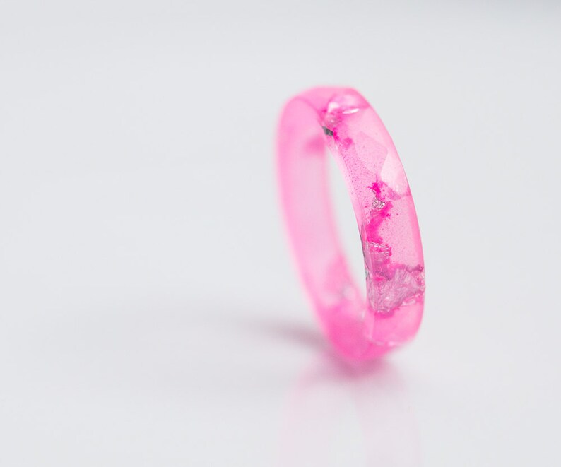 Neon Pink Resin Stacking Ring Hot Pink Silver Flakes Small - Etsy