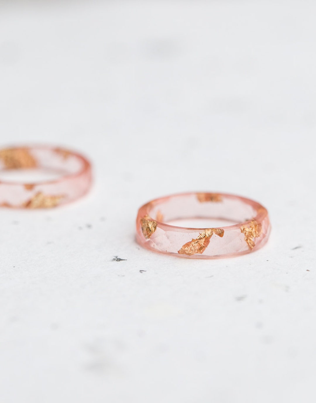 Cherry Blossom Blush Resin Ring Gold Flakes Small Faceted Ring OOAK ...