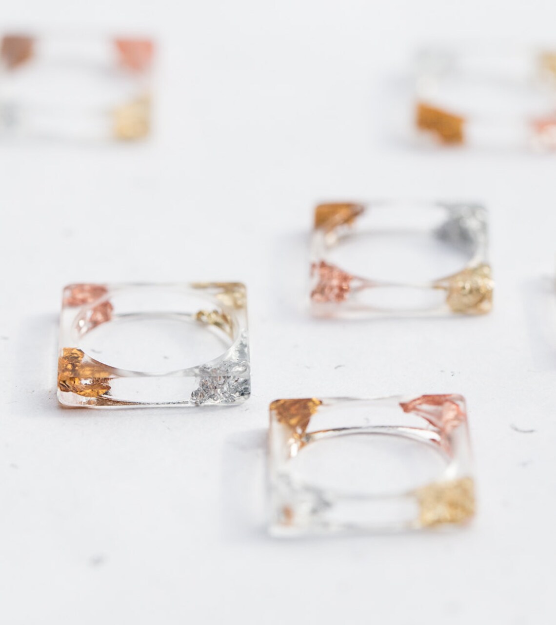 Square Resin Stacking Ring Modern Transparent Tricolor Ring - Etsy