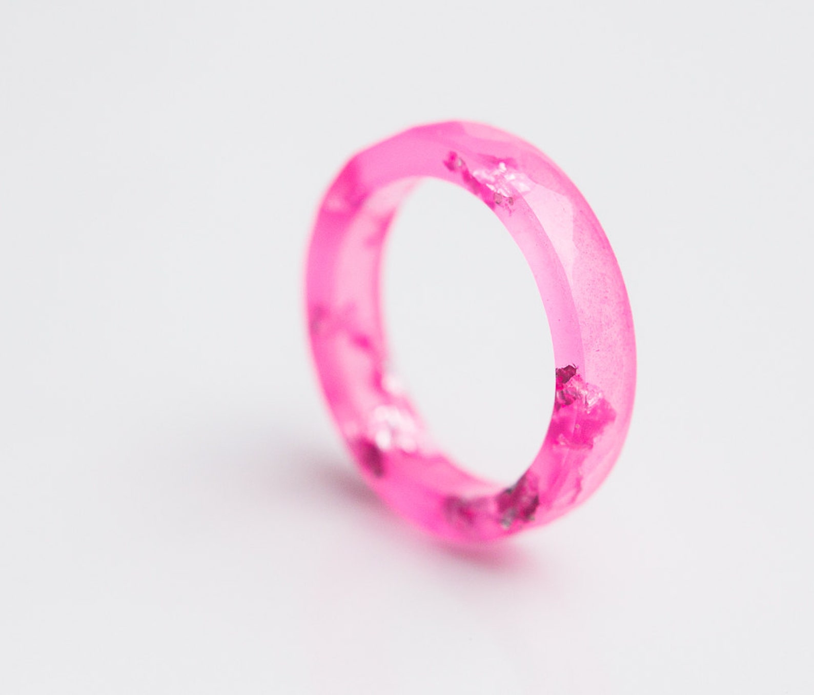 Neon Pink Resin Stacking Ring Hot Pink Silver Flakes Small - Etsy