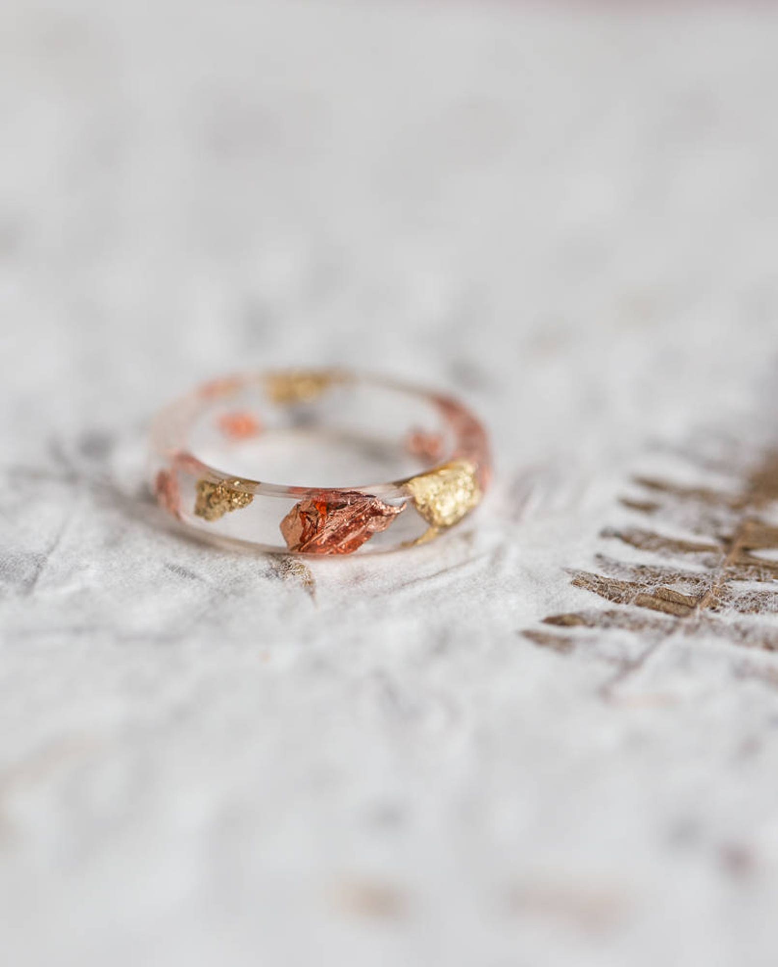 Resin Stacking Ring Yellow Rose Gold Flakes Small Smooth Ring OOAK Boho ...