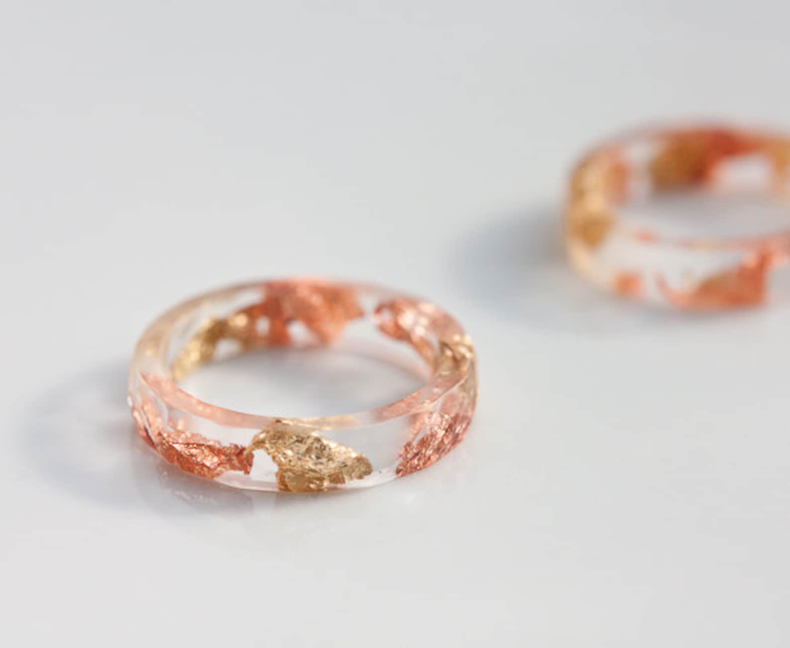 Resin Stacking Ring Yellow Rose Gold Flakes Small Faceted Ring OOAK ...