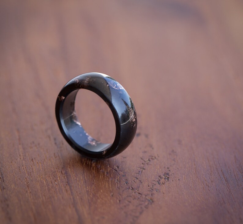 Black Resin Ring Men Ring Rose Gold Flakes Big Size 10 Smooth | Etsy