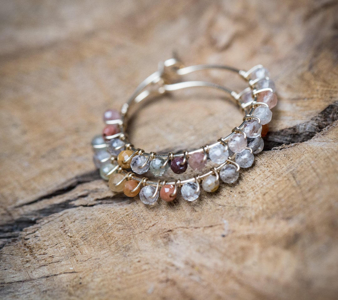 Peach Orange Rutilated Quartz Hoop Earrings Luxury 14K Gold Filled ...
