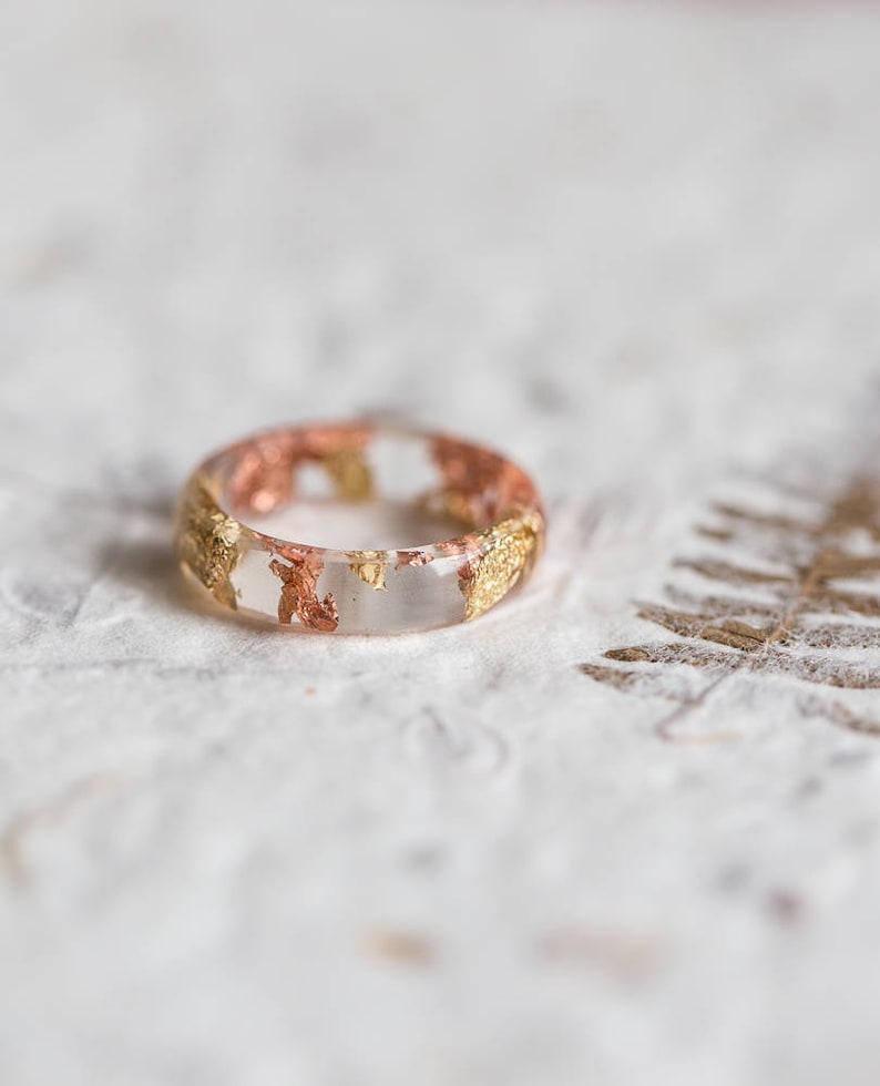Resin Stacking Ring Yellow Rose Gold Flakes Small Smooth Ring - Etsy