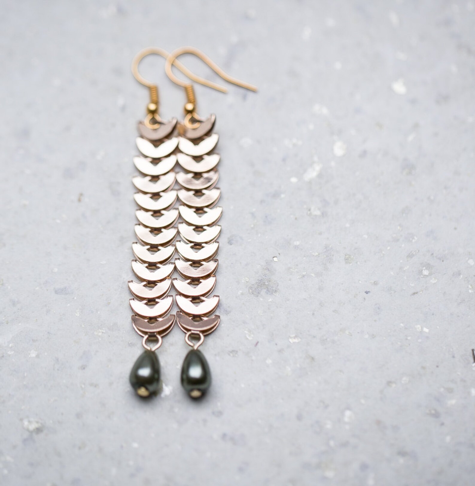 Long Dangle Gold Chain Earrings Khaki Drop Beads Boho Glam Gold Jewelry ...
