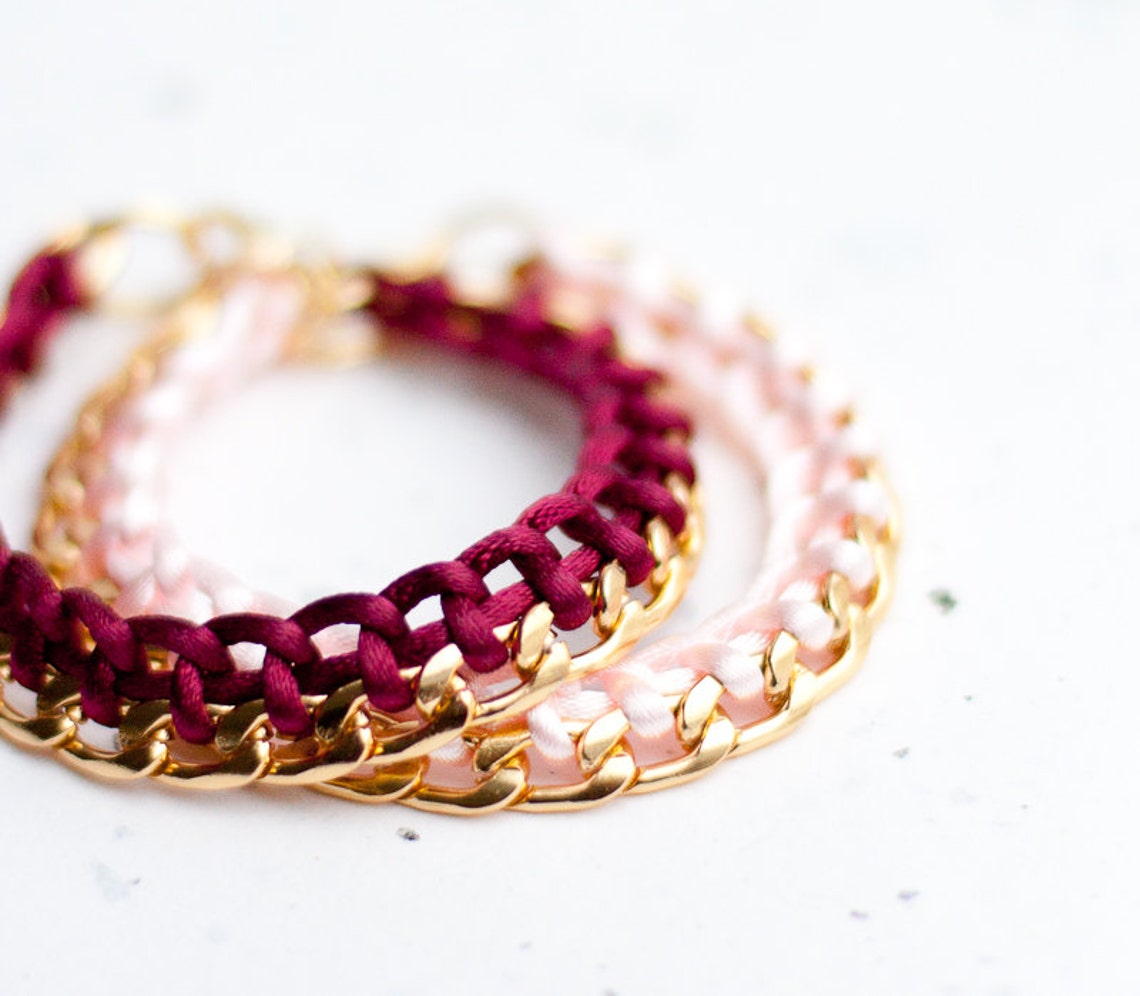 Gold Chain Braided Bracelet Light Pink Pastel Blush Modern - Etsy