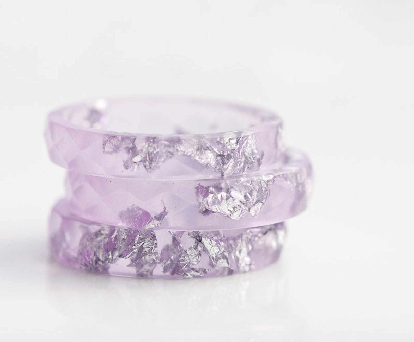Lavender Resin Ring Stacking Ring Silver Flakes Faceted Ring | Etsy