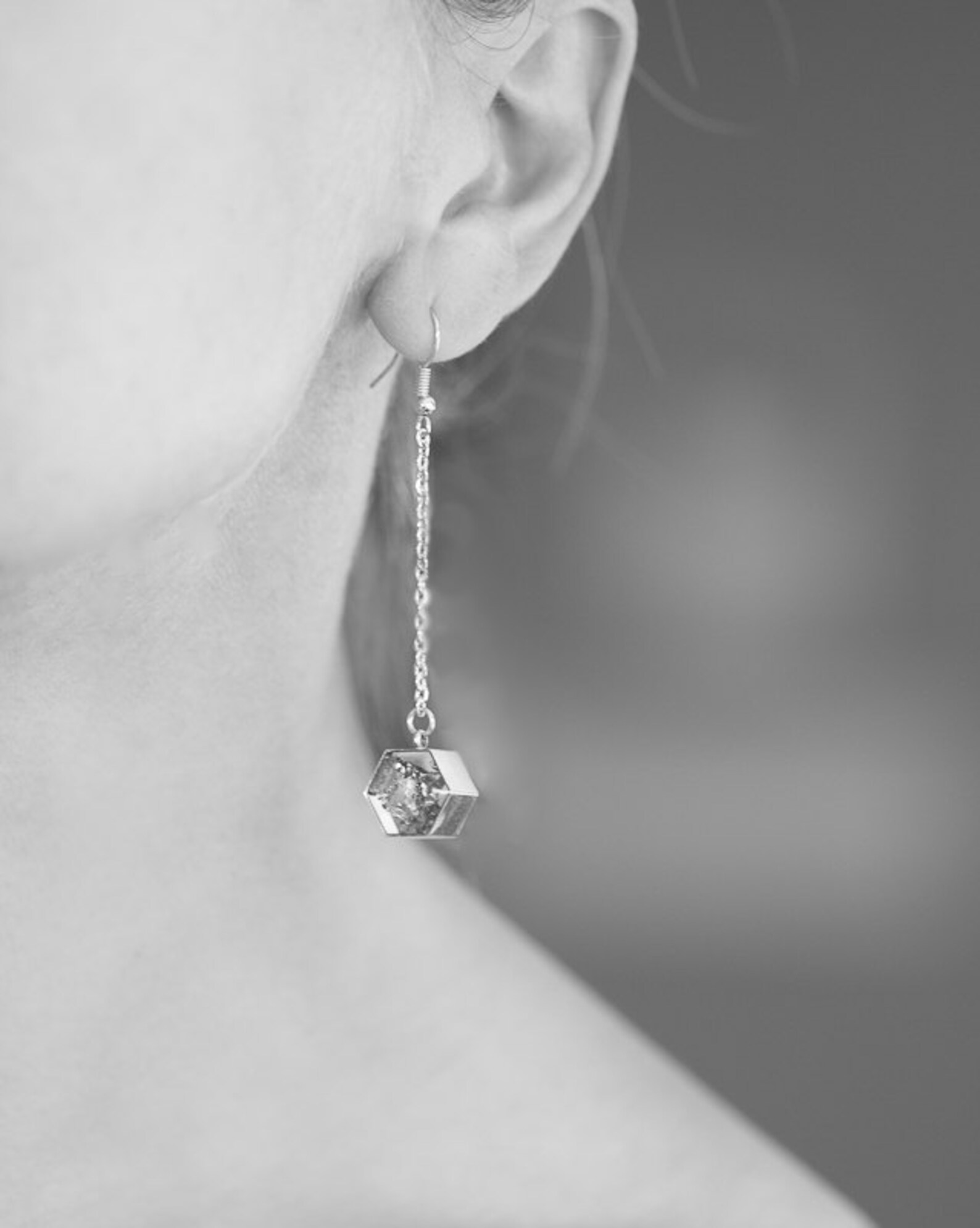 Floating Gold Leaf Long Modern Statement Earrings Geometric Hexagon ...