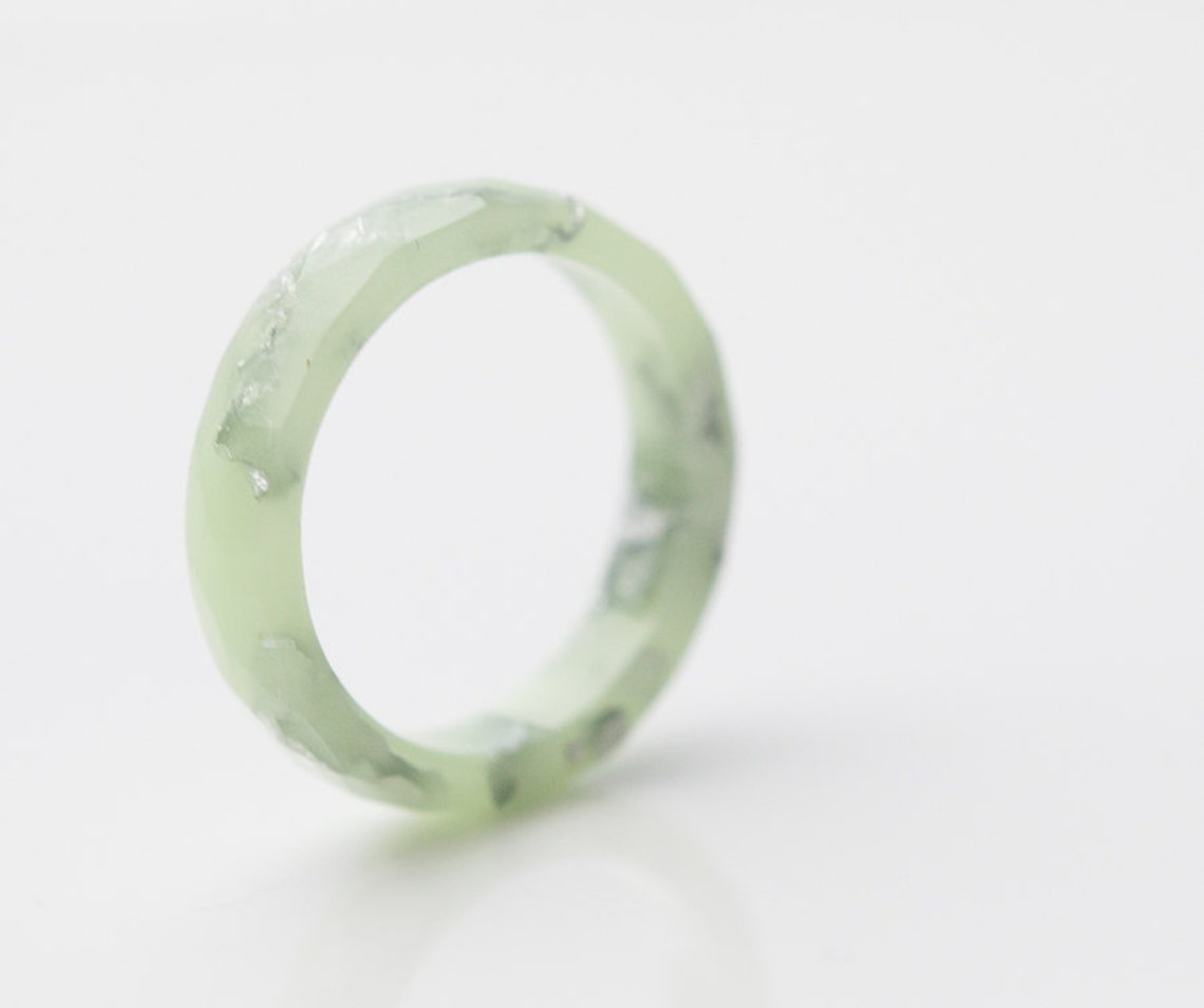 Pastel Resin Ring Lucite Green Stacking Ring Silver Flakes - Etsy